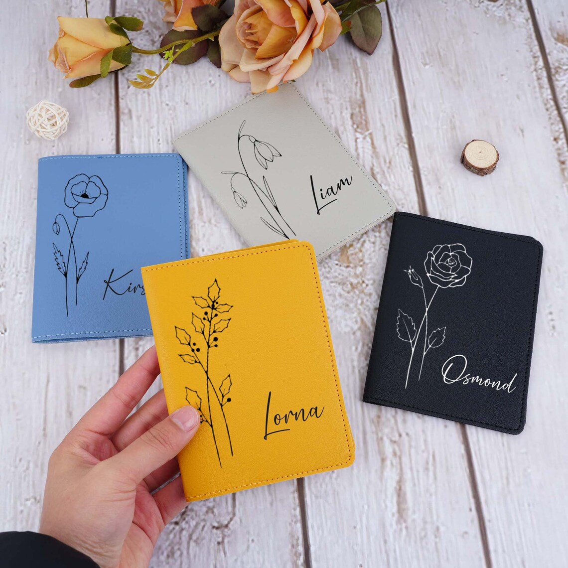 Custom Birth Flower Passport Cover With Name, Personalized Leather ...