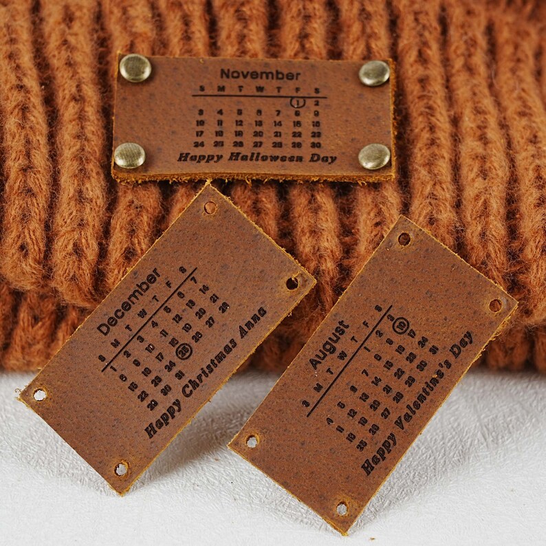 Personalized Calendar Leather Labels, Calendar Tag for Handmade Items ...