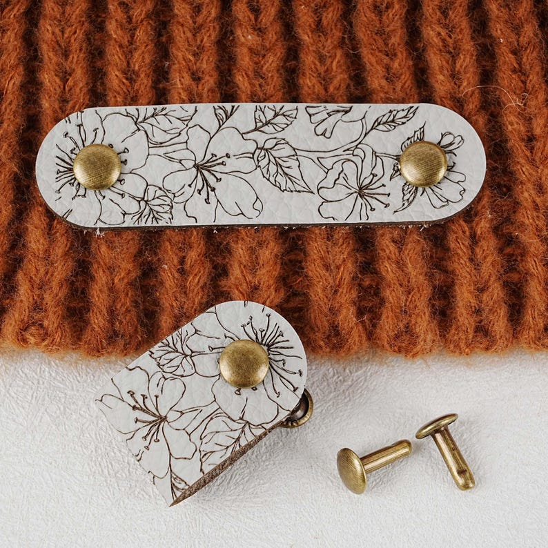 Peach Blossom Leather Label, Floral Tags for Knitted Items, Pretty ...