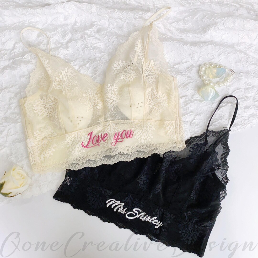 Custom Name Lace Bra, Comfy Underwear, Soft Cup Bras, Bra Tops, Women's ...