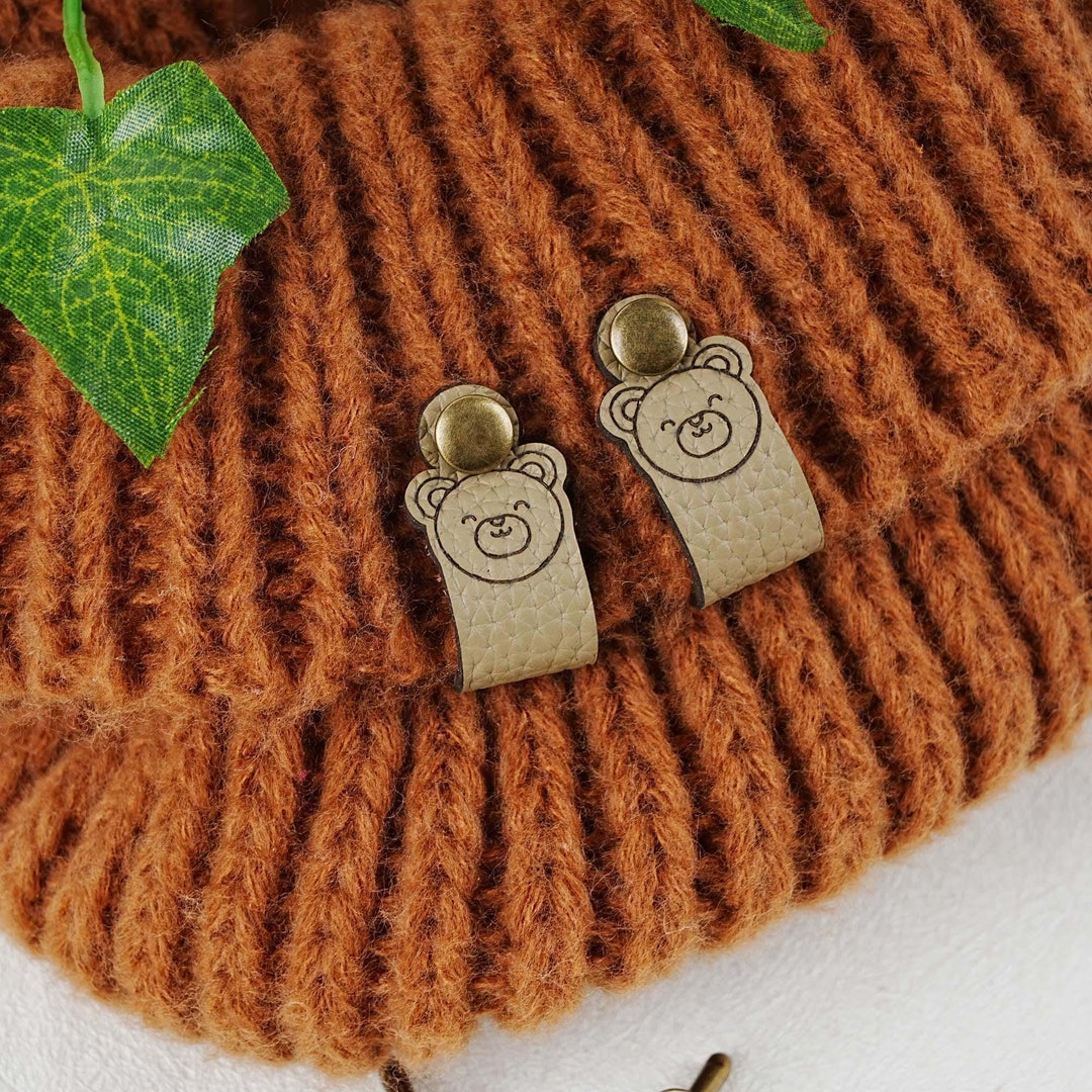 Cartoon Bear Leather Labels, Cute Bear Beanie Tags, Animal Labels for ...