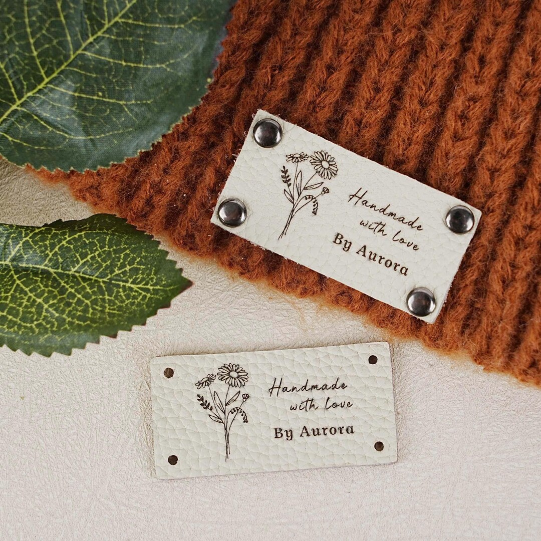 Birth Flower Leather Labels, Personalized Text Tags With Name, Custom ...