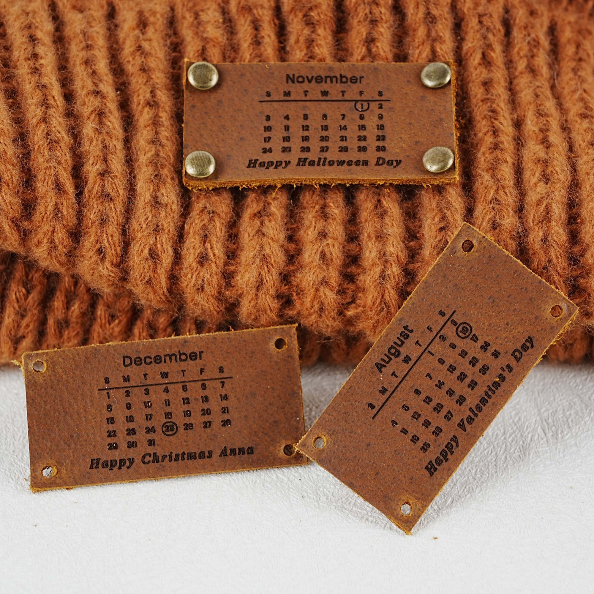 Personalized Calendar Leather Labels, Calendar Tag for Handmade Items ...