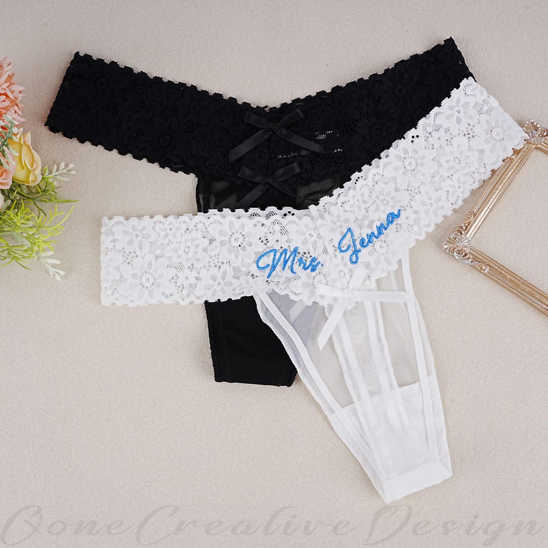 Personalized White Lace Thong,custom Name Lace Thong,women Lace ...