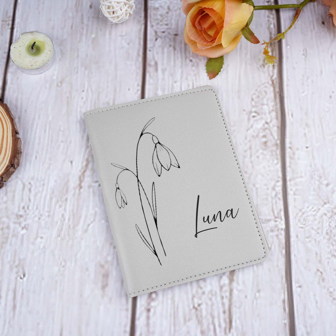Custom Birth Flower Passport Cover With Name, Personalized Leather ...