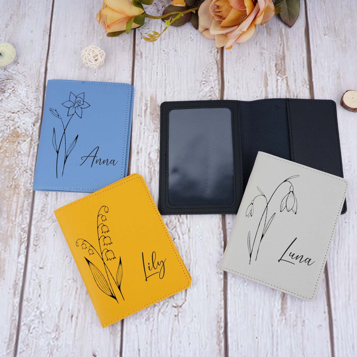 Custom Birth Flower Passport Cover With Name, Personalized Leather ...