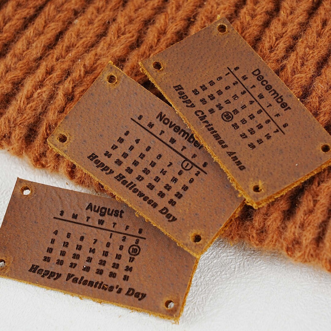 Personalized Calendar Leather Labels, Calendar Tag for Handmade Items ...