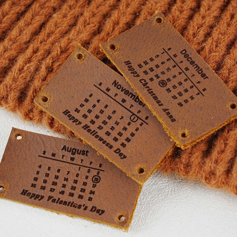 Personalized Calendar Leather Labels, Calendar Tag for Handmade Items ...