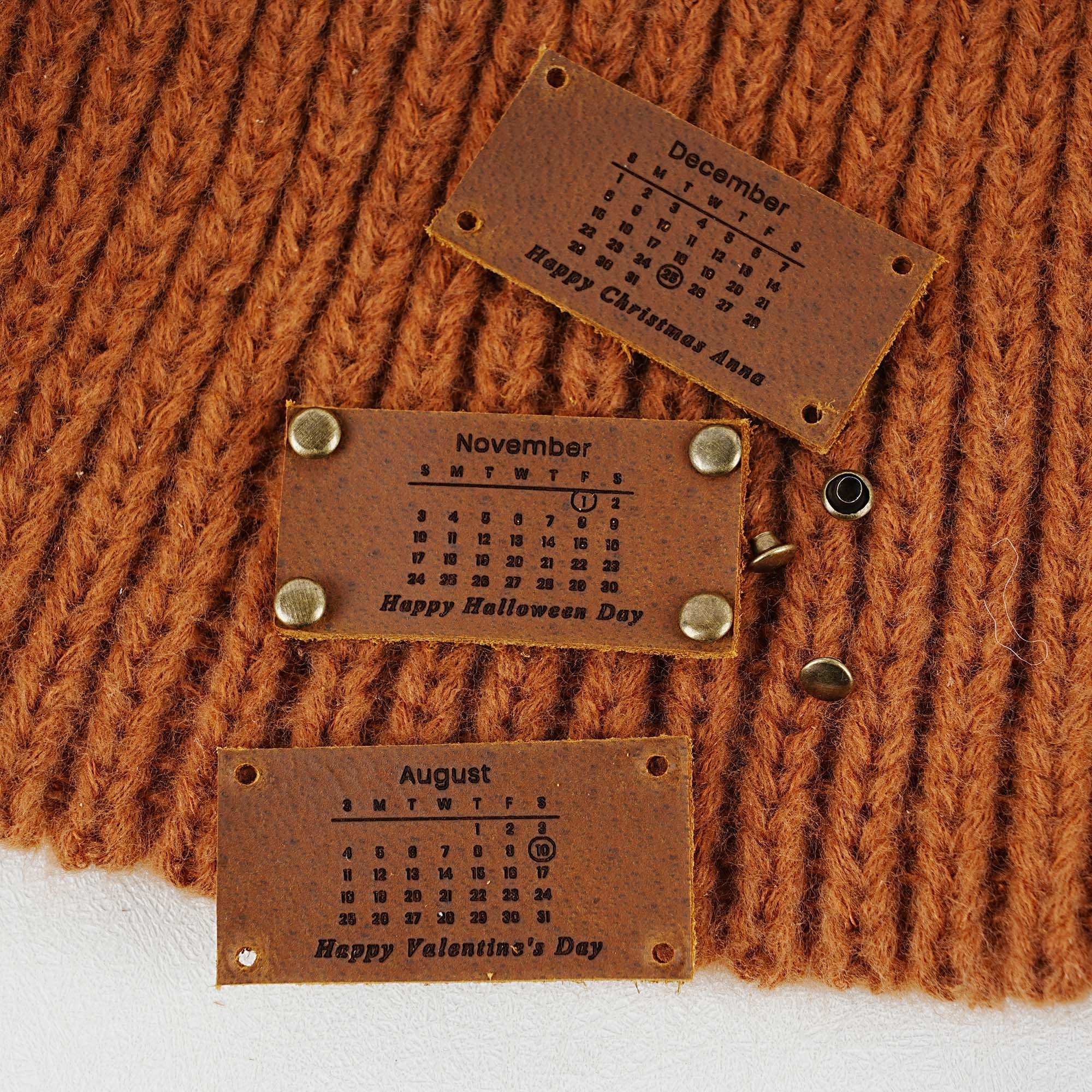 Personalized Calendar Leather Labels, Calendar Tag for Handmade Items ...