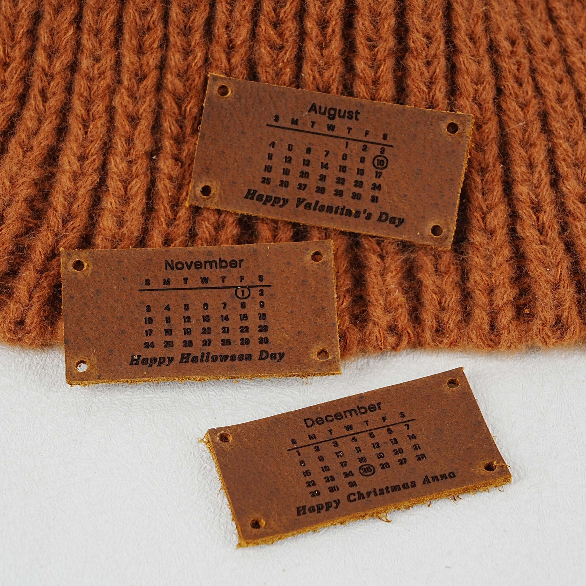 Personalized Calendar Leather Labels, Calendar Tag for Handmade Items ...