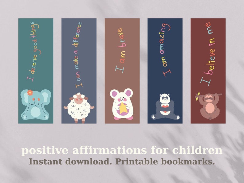 5 Printable Children Bookmarks, Daily Affirmation, Set of Bookmarks ...