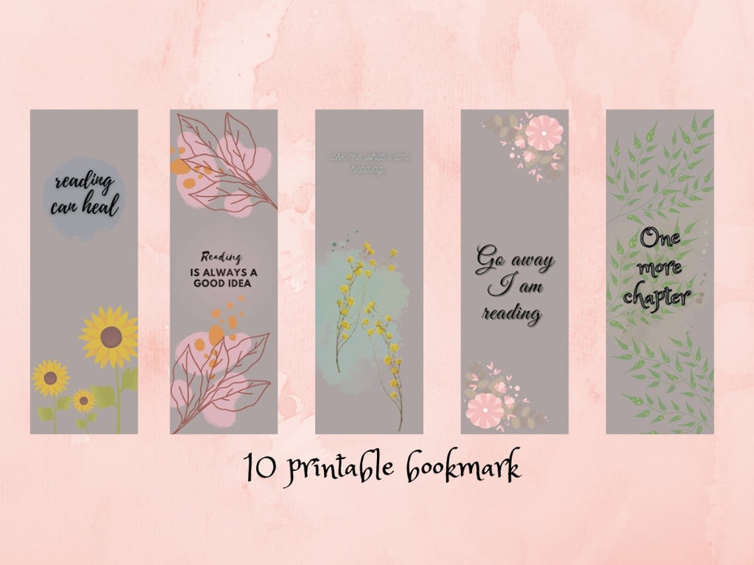 10 Printable Bookmarks, Digital Bookmarks, Set Bookmarks, Flower ...