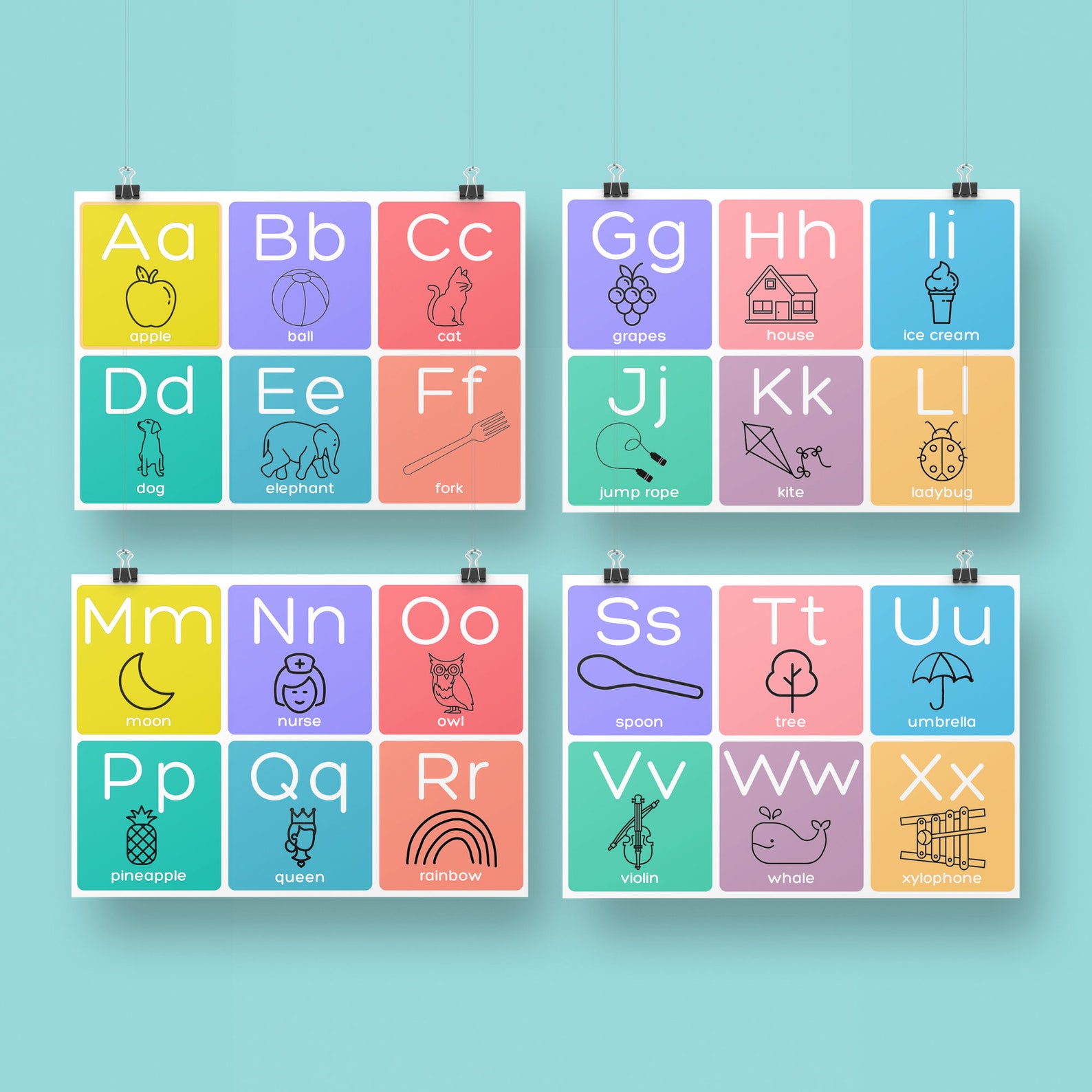 Simple Line Drawing Alphabet Flashcards - Etsy