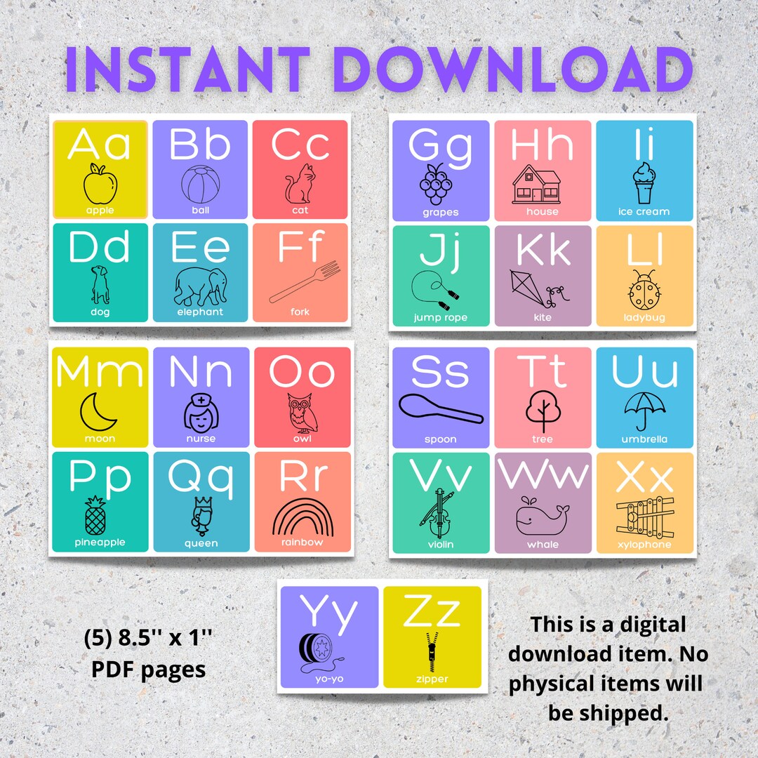 Simple Line Drawing Alphabet Flashcards - Etsy