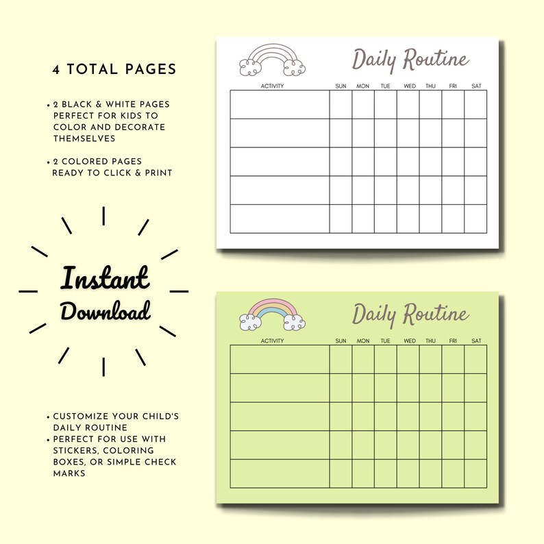 Minimalist Daily Routine Chart for Kids - Etsy