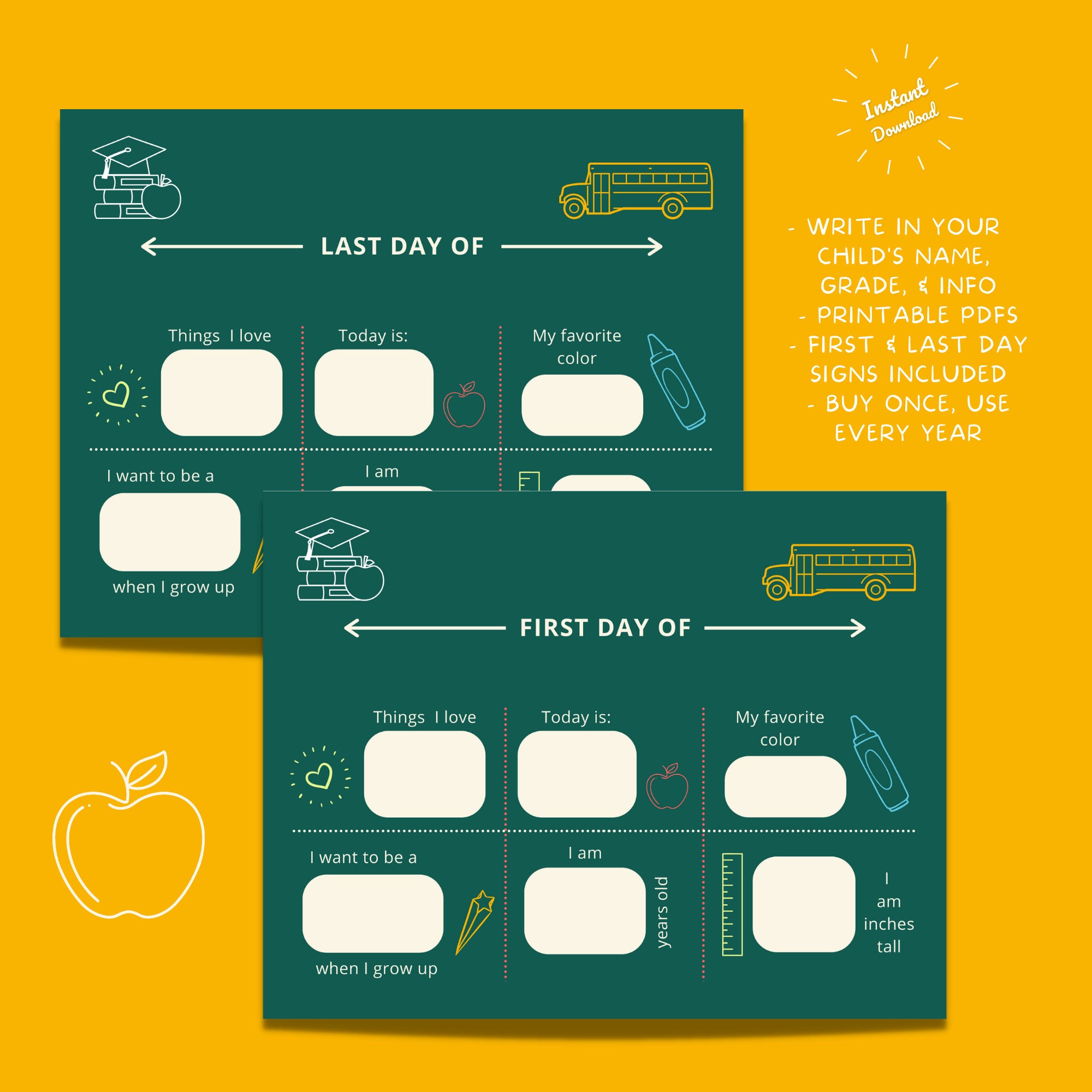 Customizable Minimalist First & Last Day of School Signs for Preschool ...