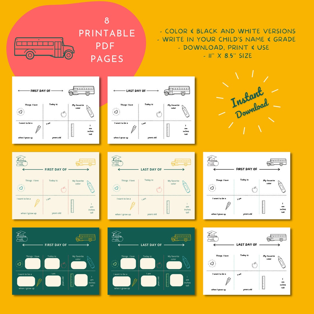 Customizable Minimalist First & Last Day of School Signs for Preschool ...