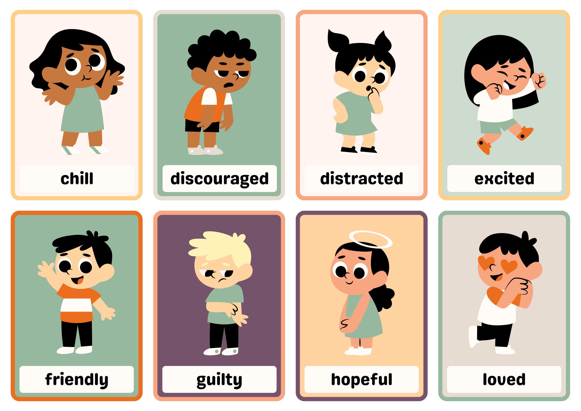 Colorful Character Emotions Flashcard - Etsy