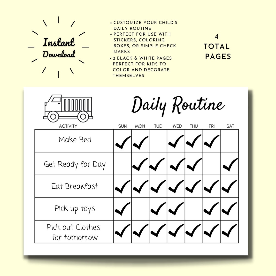 Minimalist Daily Routine Chart for Kids - Etsy