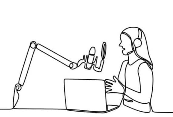 Continuous Line Drawing Podcast Girl. Young Woman as a - Etsy