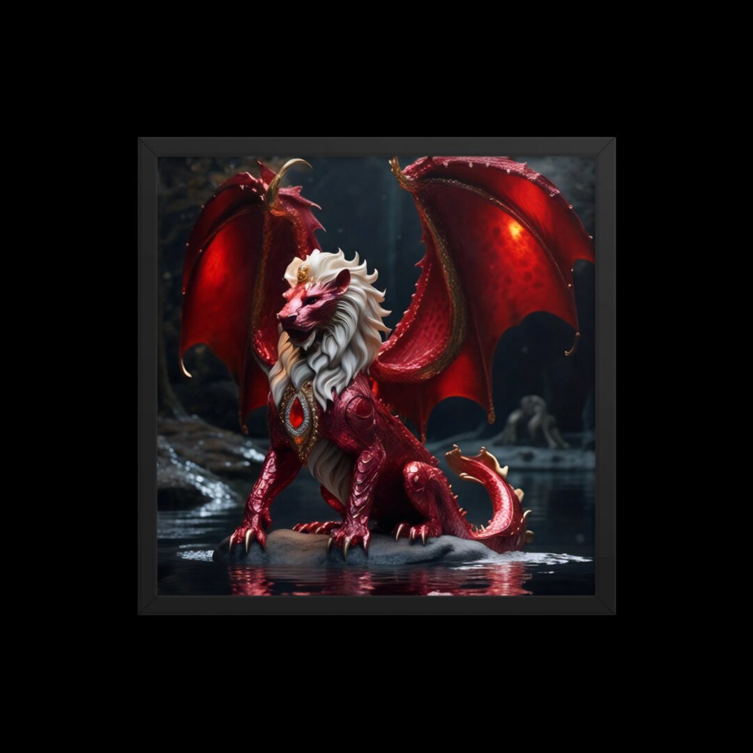 RED DRAGON LION Framed Photo Paper Poster - Etsy