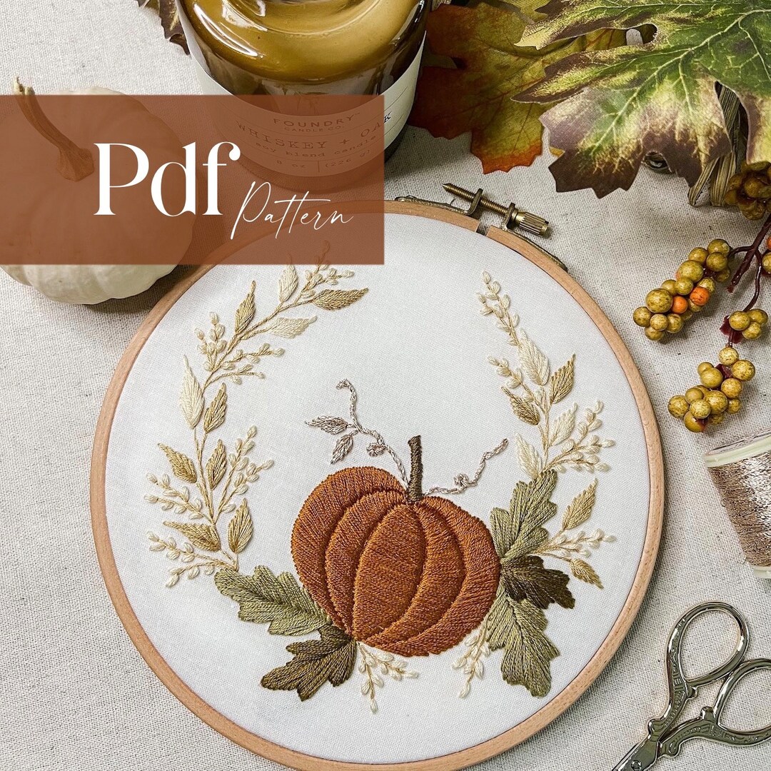 Fall Pumpkin Wreath | Embroidery Pattern | PDF Embroidery Pattern ...