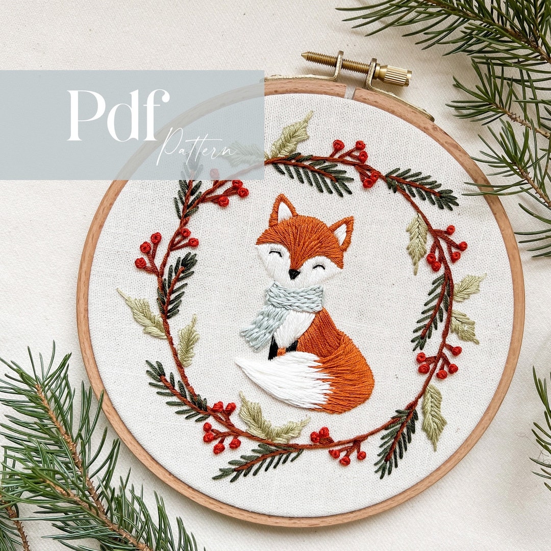 Winter Fox | Embroidery Pattern | PDF Embroidery Pattern | Step by Step Beginner Guide + Video ...
