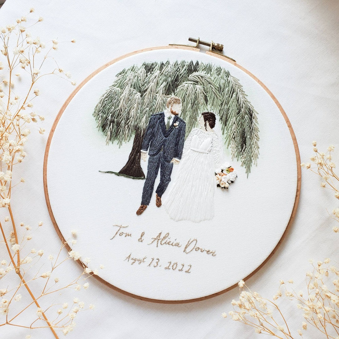 Custom Wedding Photo Embroidery, Hand Embroidered Couple Portrait ...