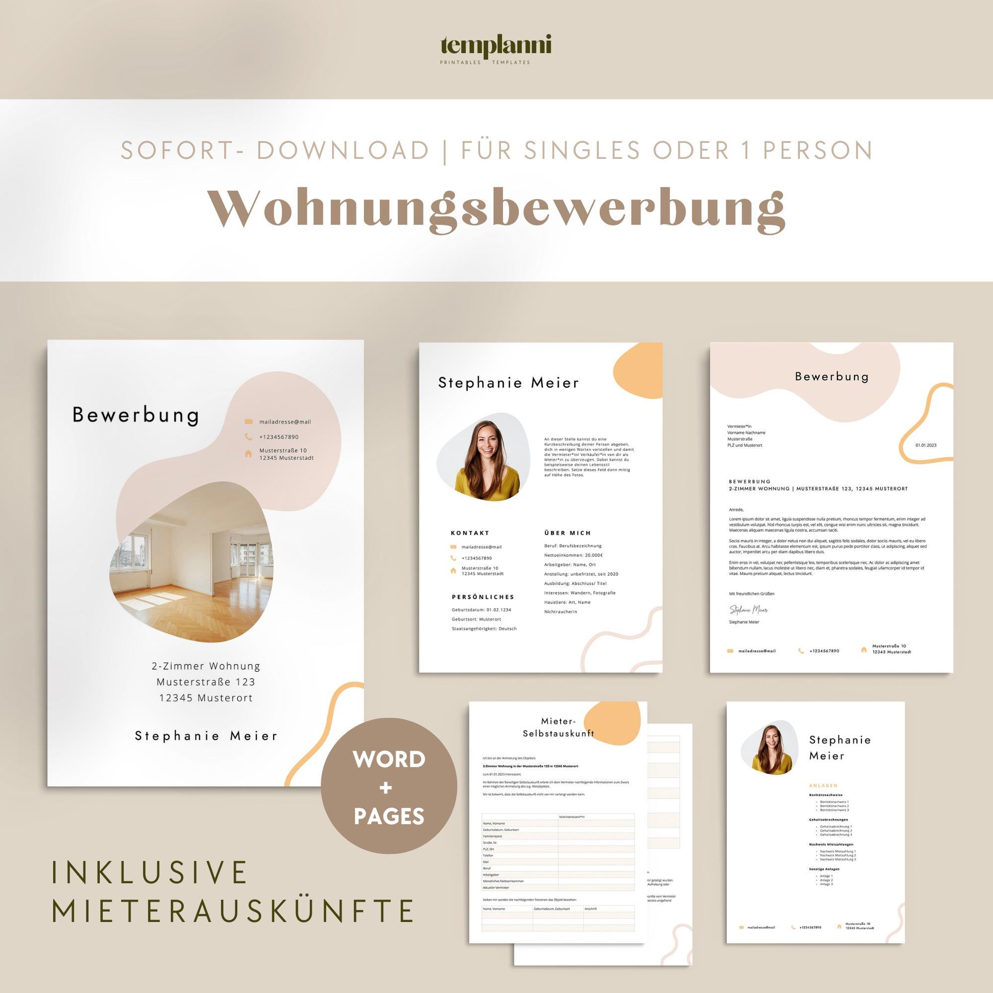 Wohnungsbewerbung Single Bewerbungsvorlage Deutsch Word Vorlage ...