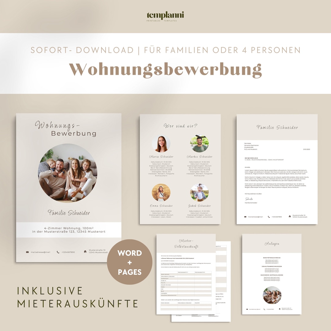 Wohnungsbewerbung Familie Bewerbungsvorlage Deutsch Word Vorlage ...
