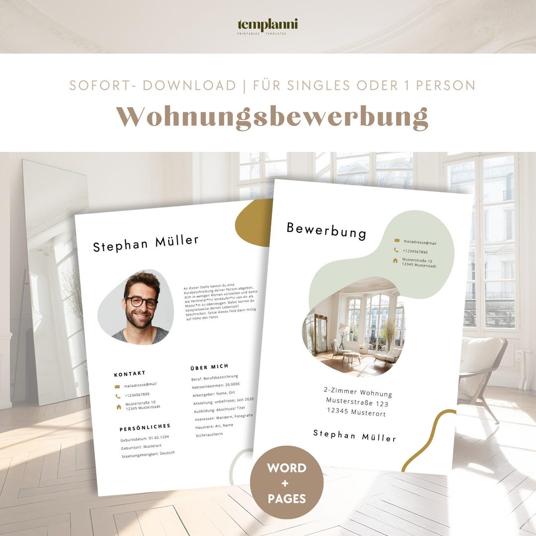 Wohnungsbewerbung Anschreiben Single Bewerbungsvorlage Deutsch Word ...