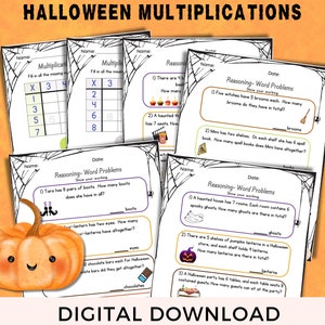 60 Maths Multiplication Practice Worksheets, Halloween Printables ...