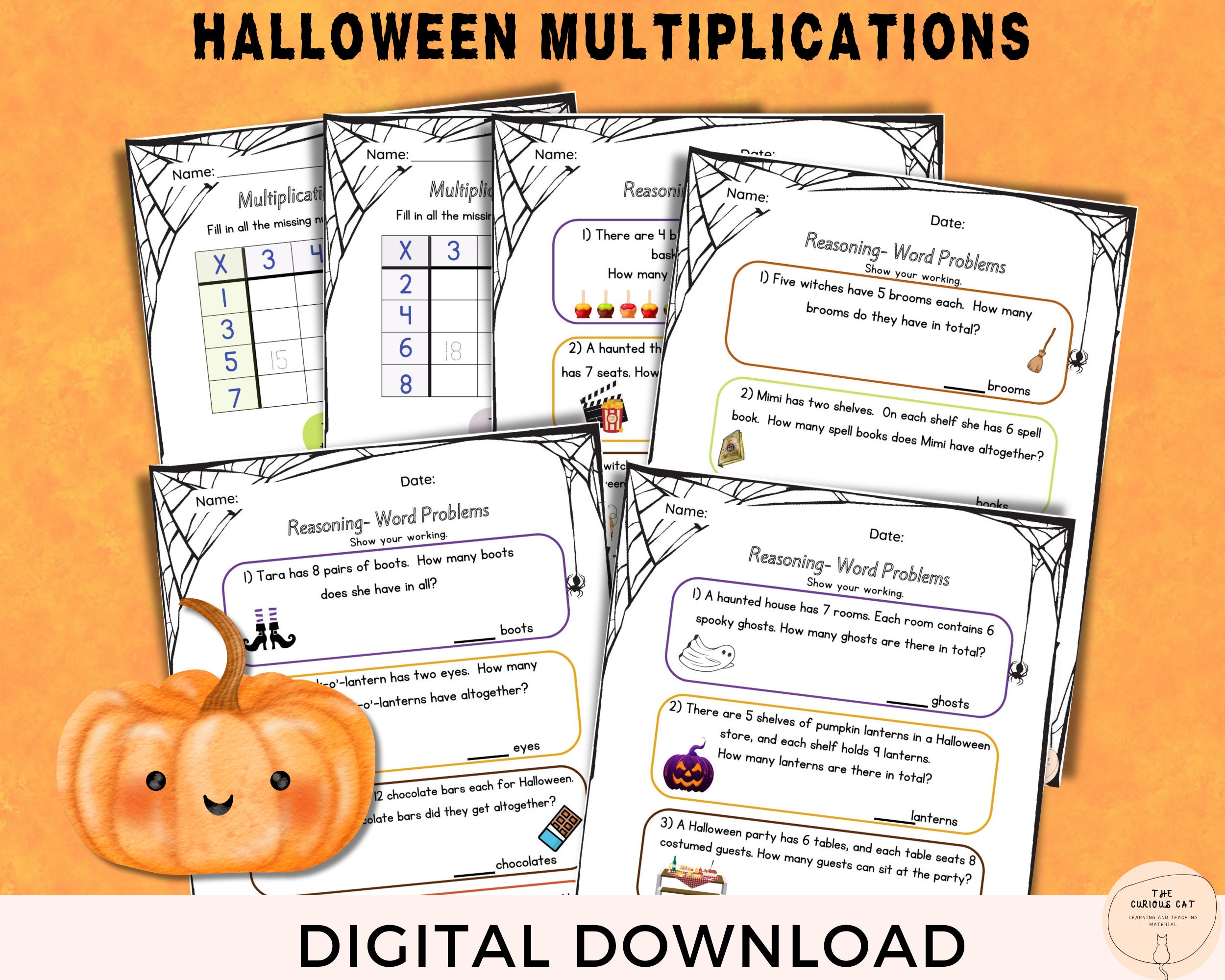 60 Maths Multiplication Practice Worksheets, Halloween Printables ...