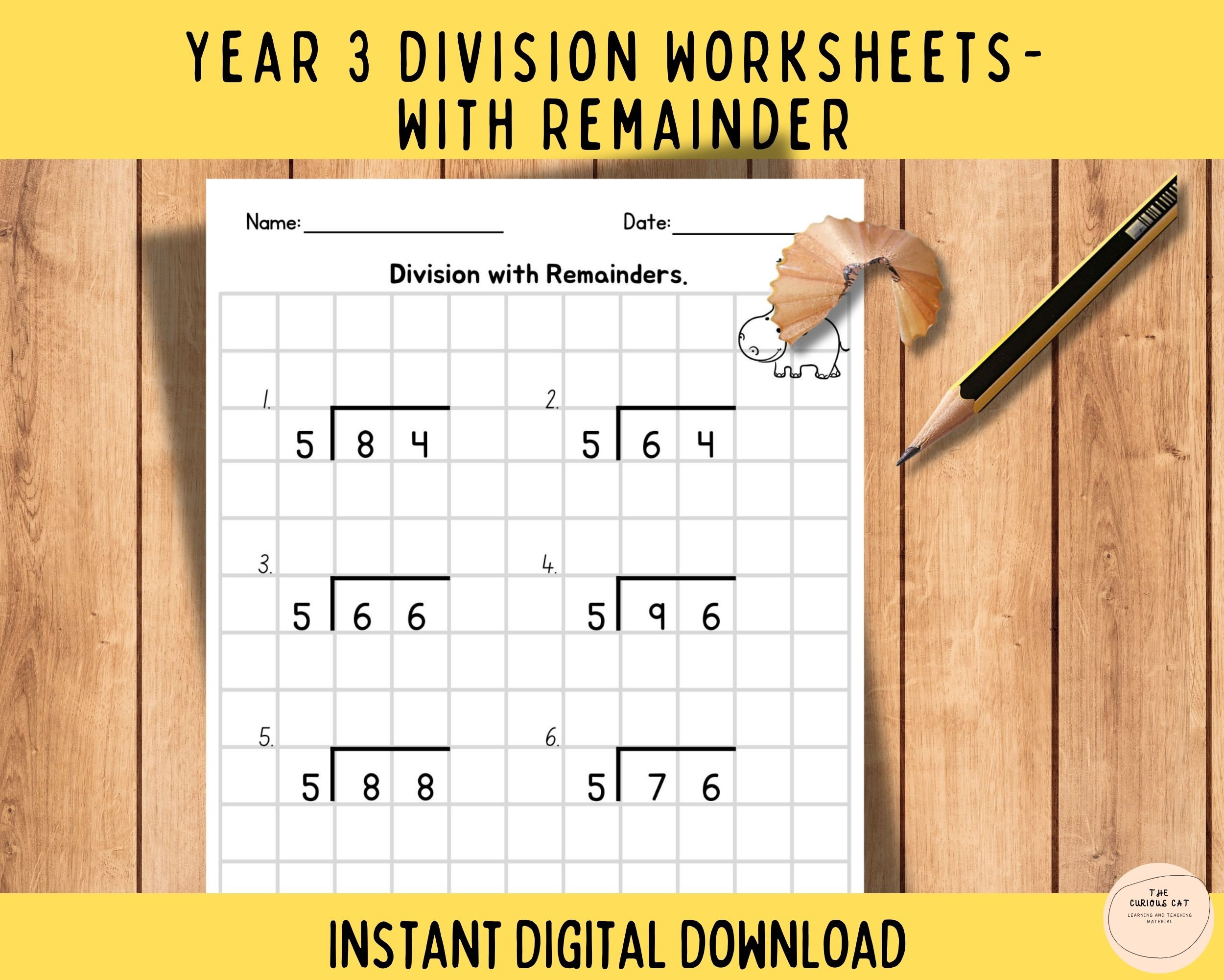 Printable Division Sums With Remainders, Maths Worksheets for 3rd Grade ...