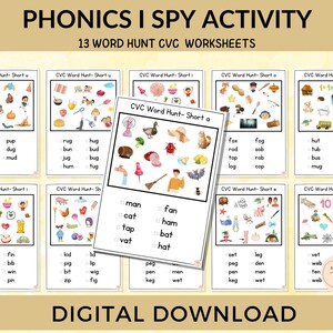 Phonics Worksheets, Kindergarten CVC, I Spy Printables, Activity ...