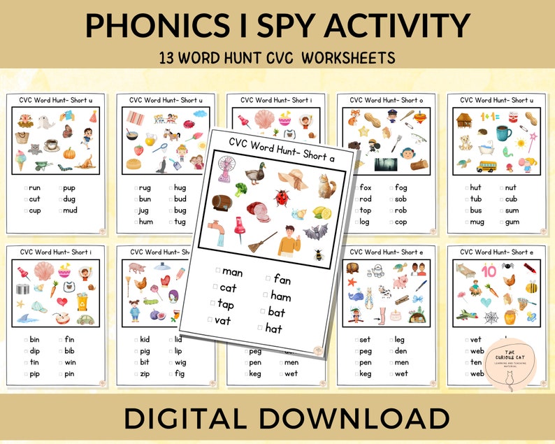 Phonics Worksheets, Kindergarten CVC, I Spy Printables, Activity ...