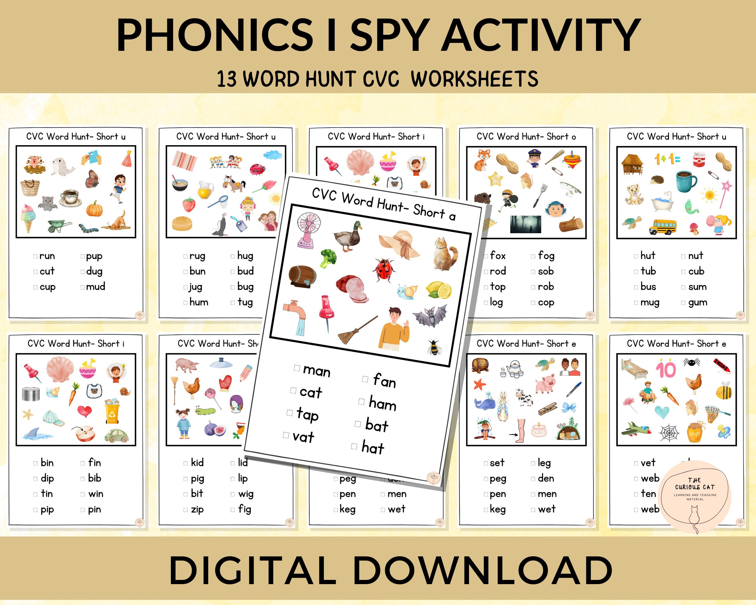 Phonics Worksheets, Kindergarten CVC, I Spy Printables, Activity ...
