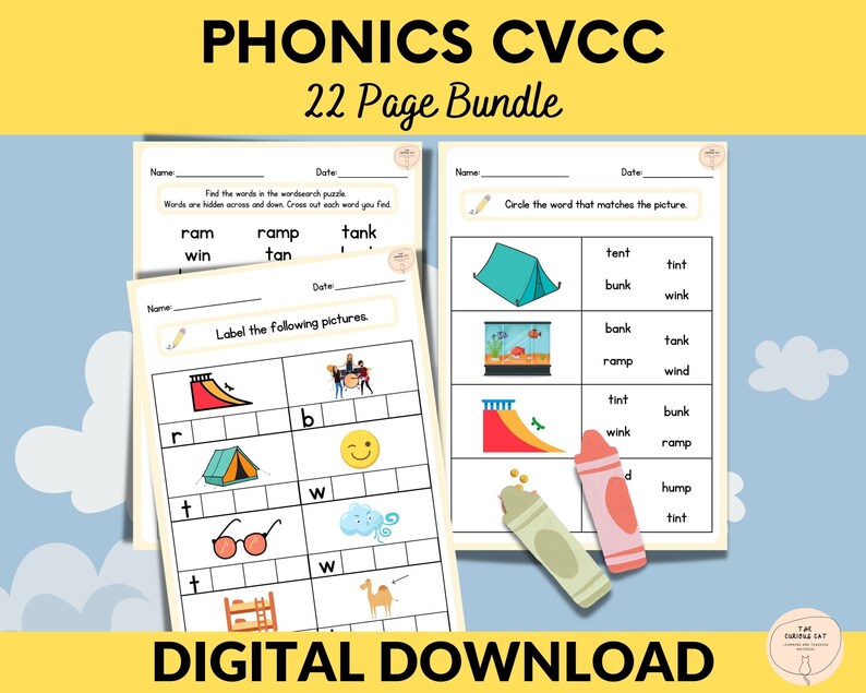 Kindergarten Phonics Worksheets, CVCC Phonics, Initial Reading Support ...