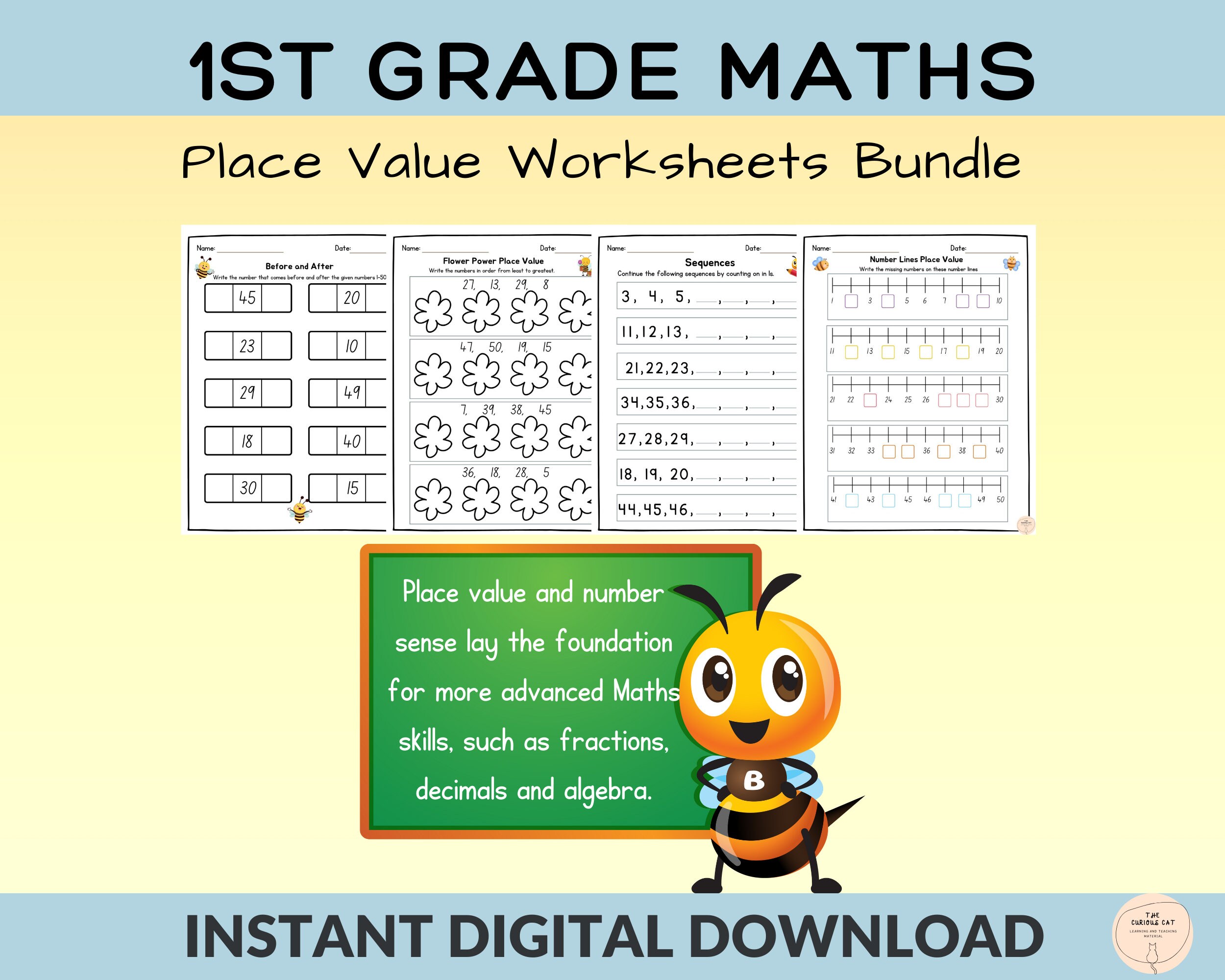1st Grade Maths Worksheets, Place Value Worksheets for Year 1, Bundle ...