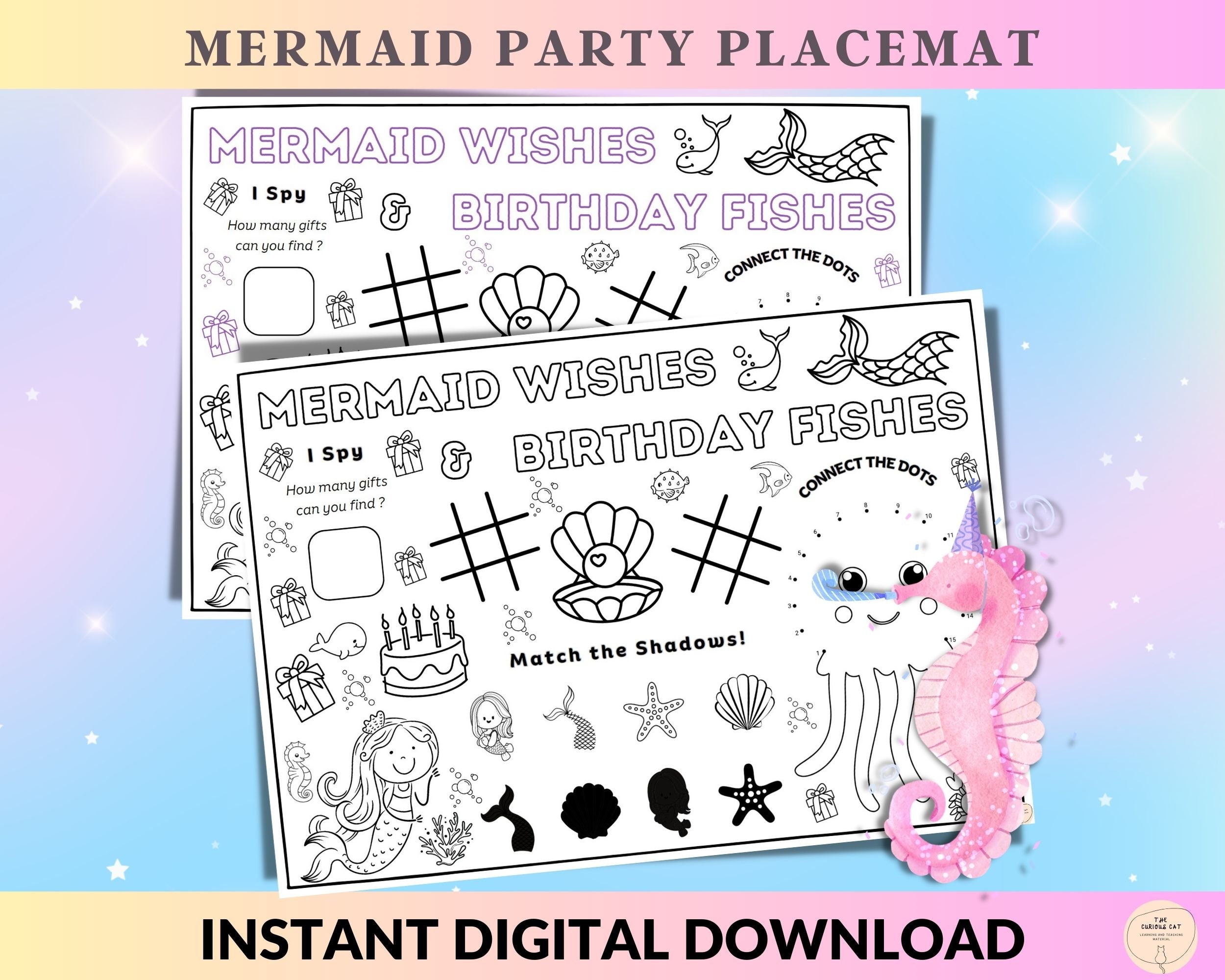 Mermaid Party Placemat for Kids, Coloring and Activity Mermaid Placemat ...