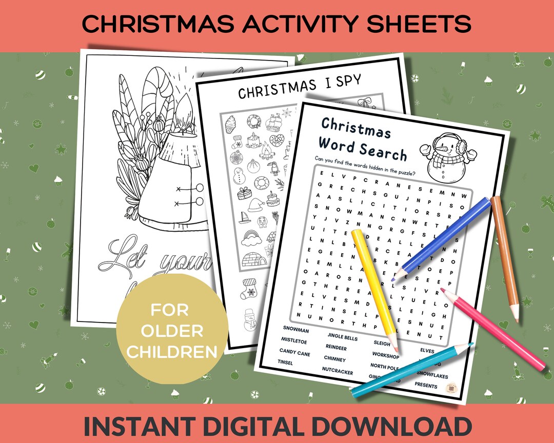 Christmas Printable Activity Book for Children, Kids Coloring Pages & Games, Sleepover ...