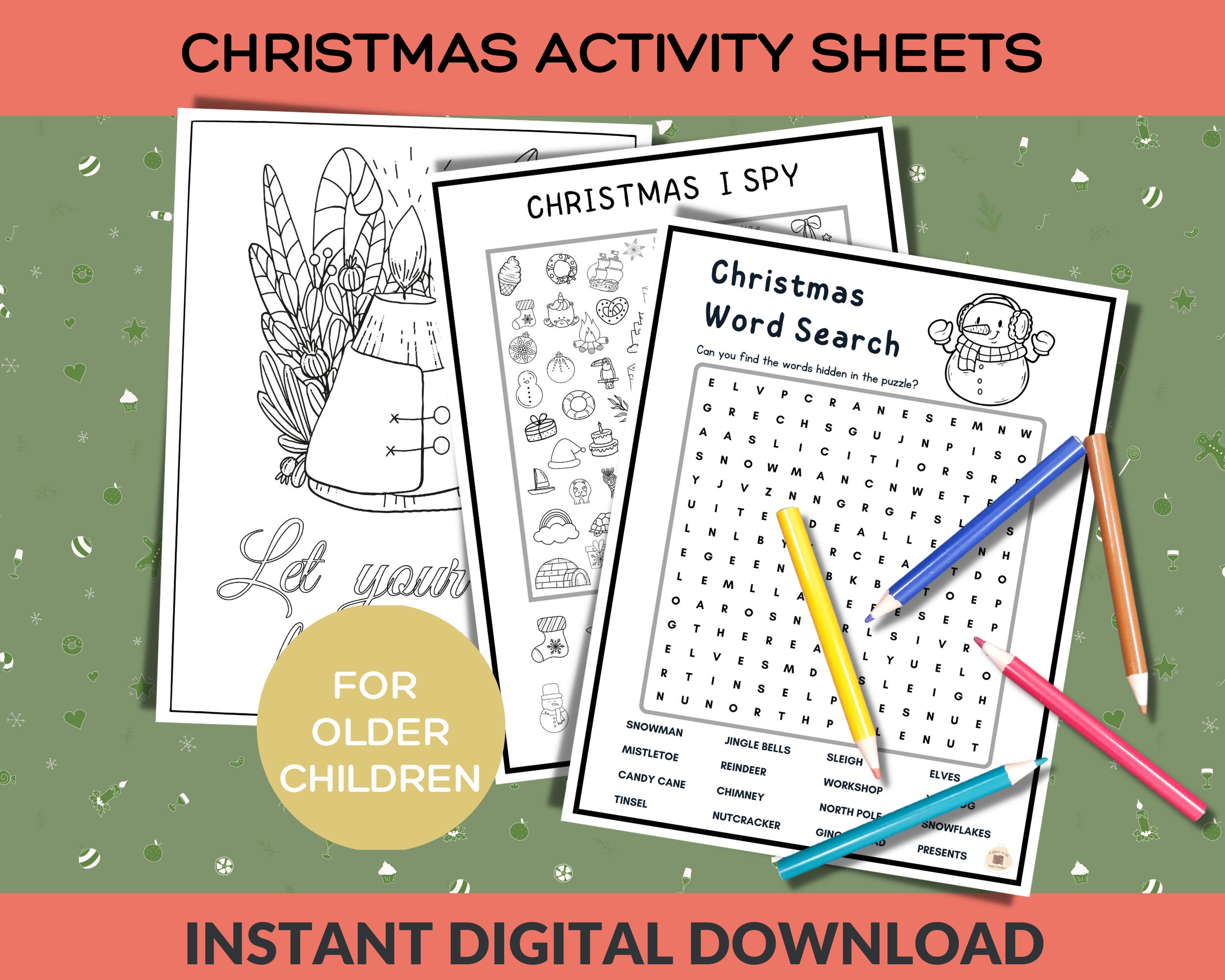Christmas Printable Activity Book for Children, Kids Coloring Pages ...