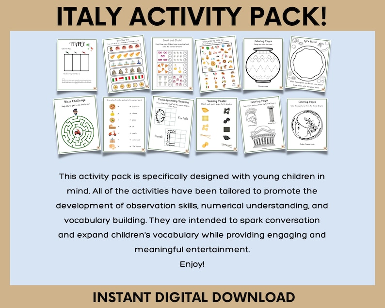 Italy Travel & Study Unit Activity Pack, Exploring Italy for Young ...