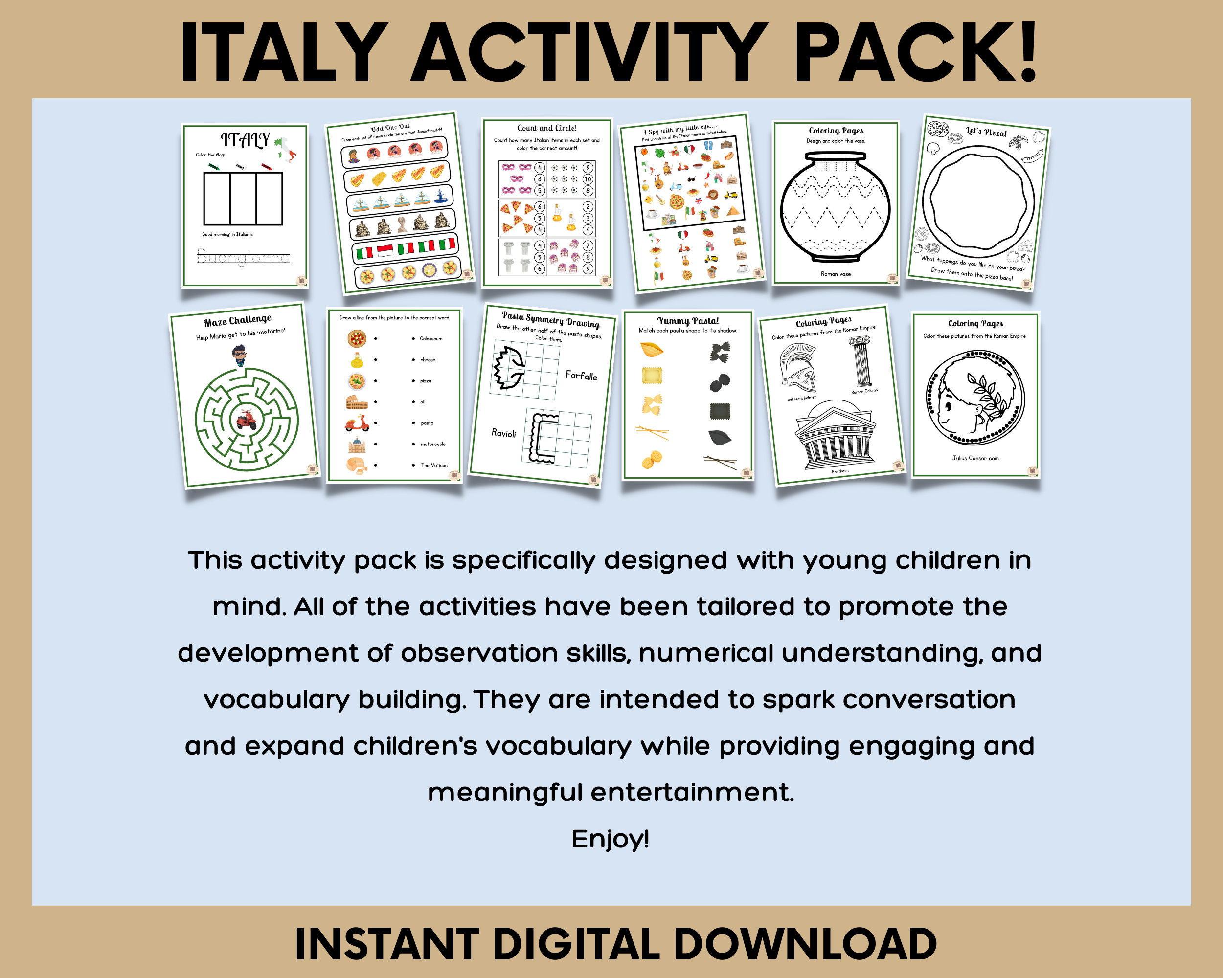 Italy Travel & Study Unit Activity Pack, Exploring Italy for Young ...