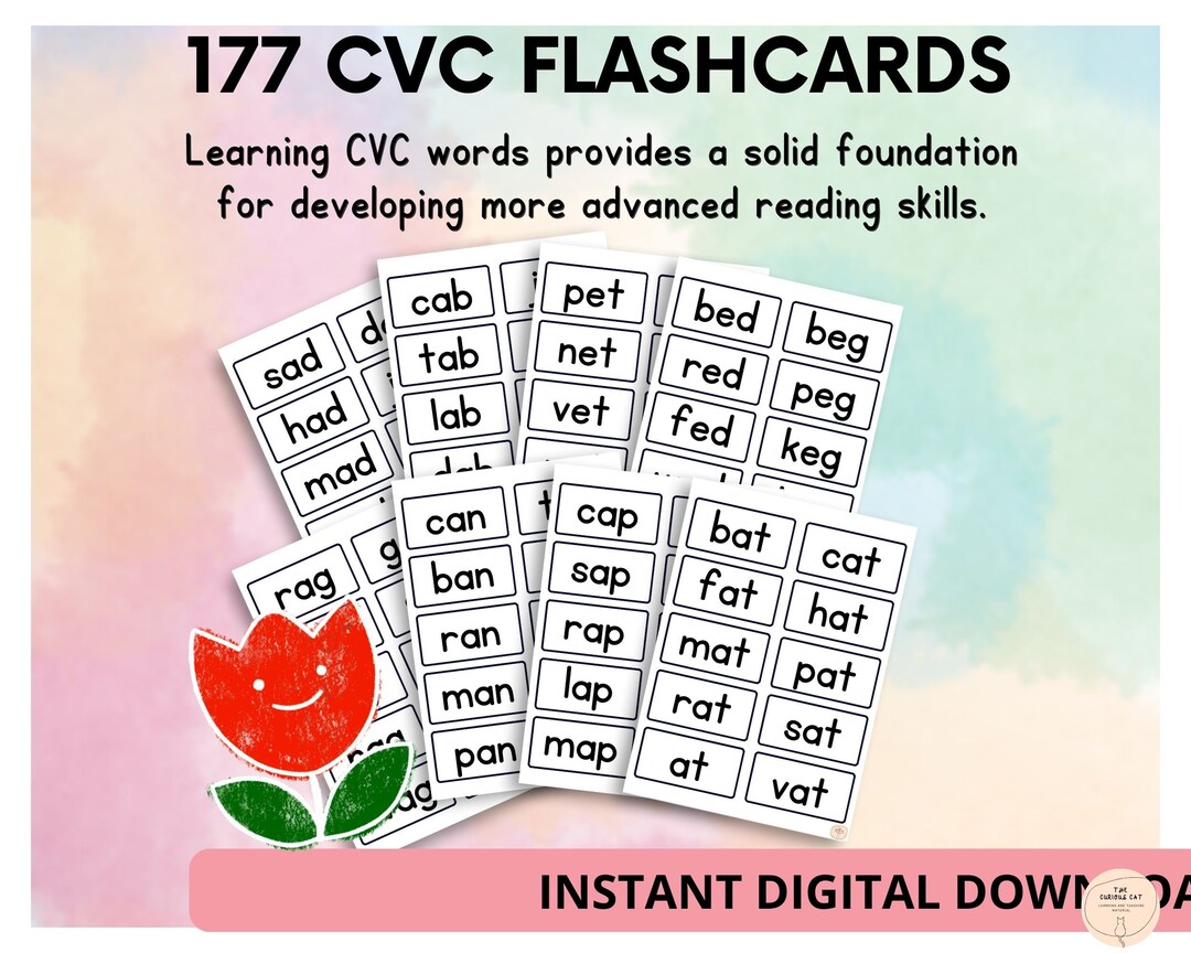 CVC Phonics Flashcards Cvc Word Kindergarten Phonics Phonemic Awareness ...