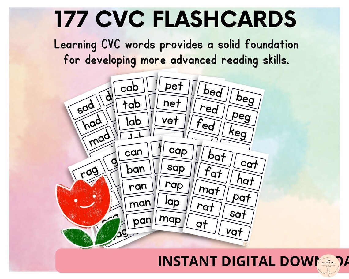 CVC Phonics Flashcards Cvc Word Kindergarten Phonics Phonemic Awareness ...