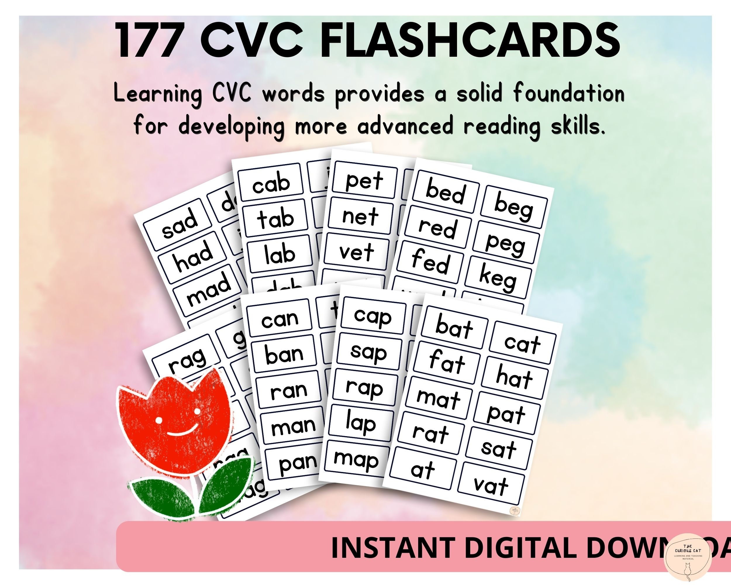 CVC Phonics Flashcards Cvc Word Kindergarten Phonics Phonemic Awareness ...