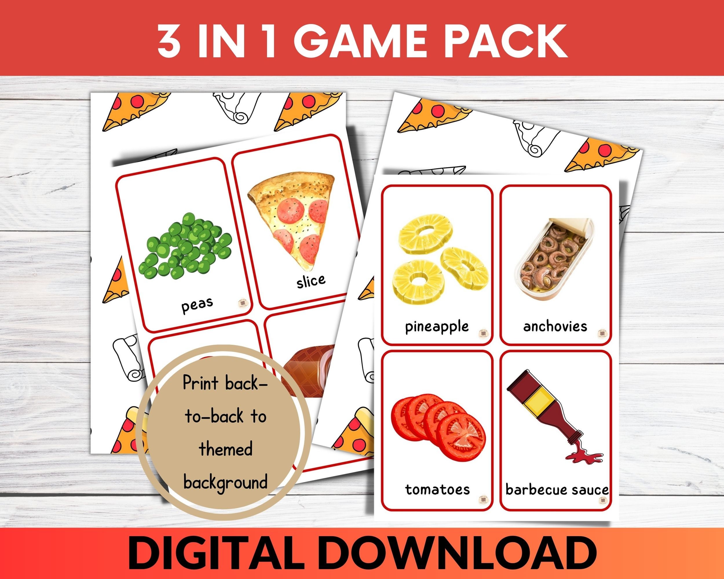 Printable Pizza Games, Pizza Bingo, Snap and Memory Game, Printable ...