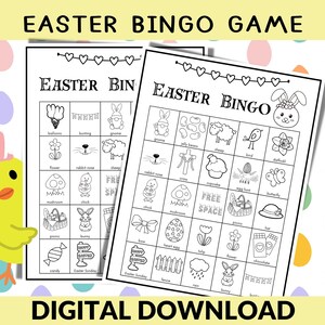 30 Easter Bingo Cards Outline Black & White Printable Classroom Game ...