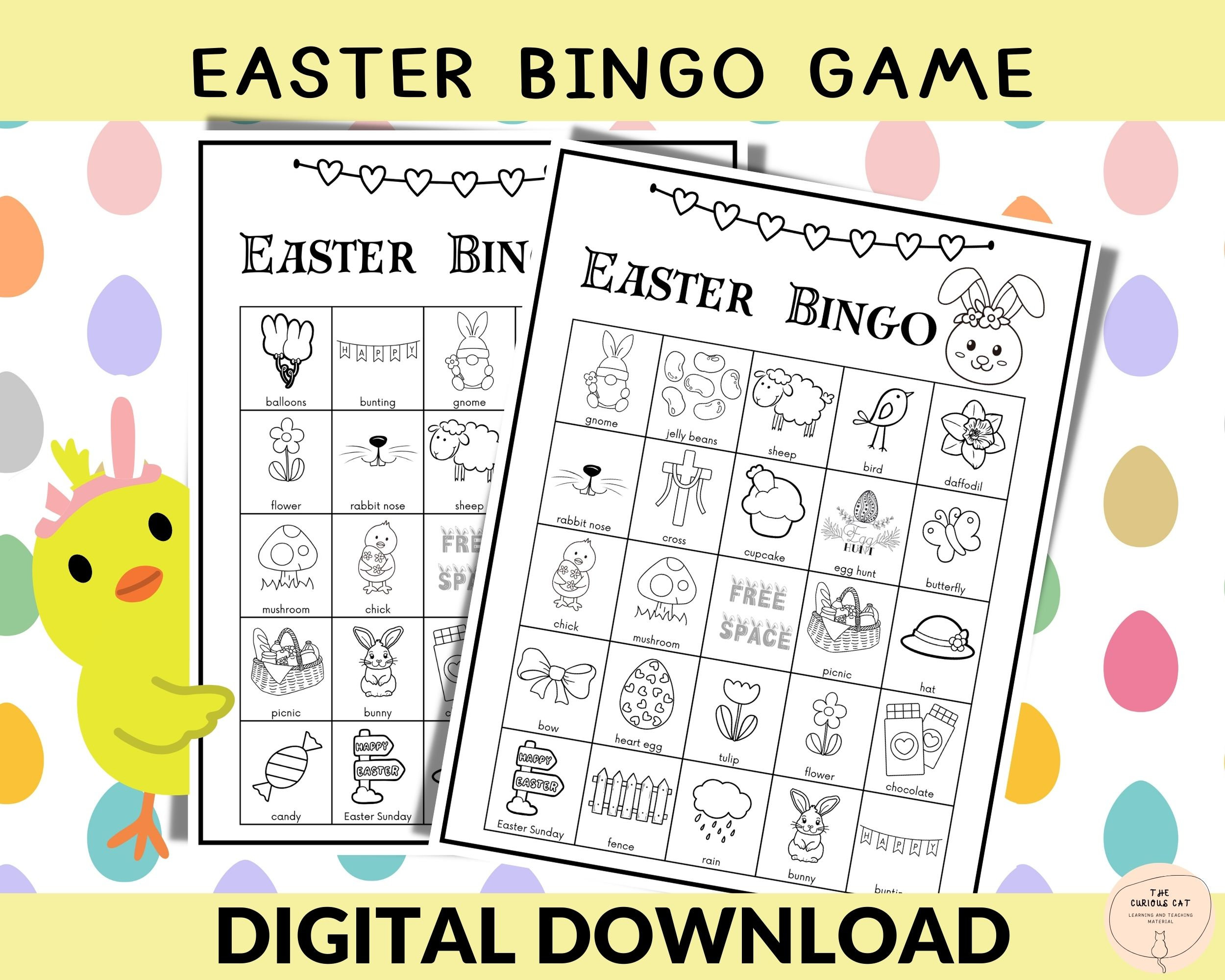 30 Easter Bingo Cards, Outline, Black & White Printable Classroom Game ...